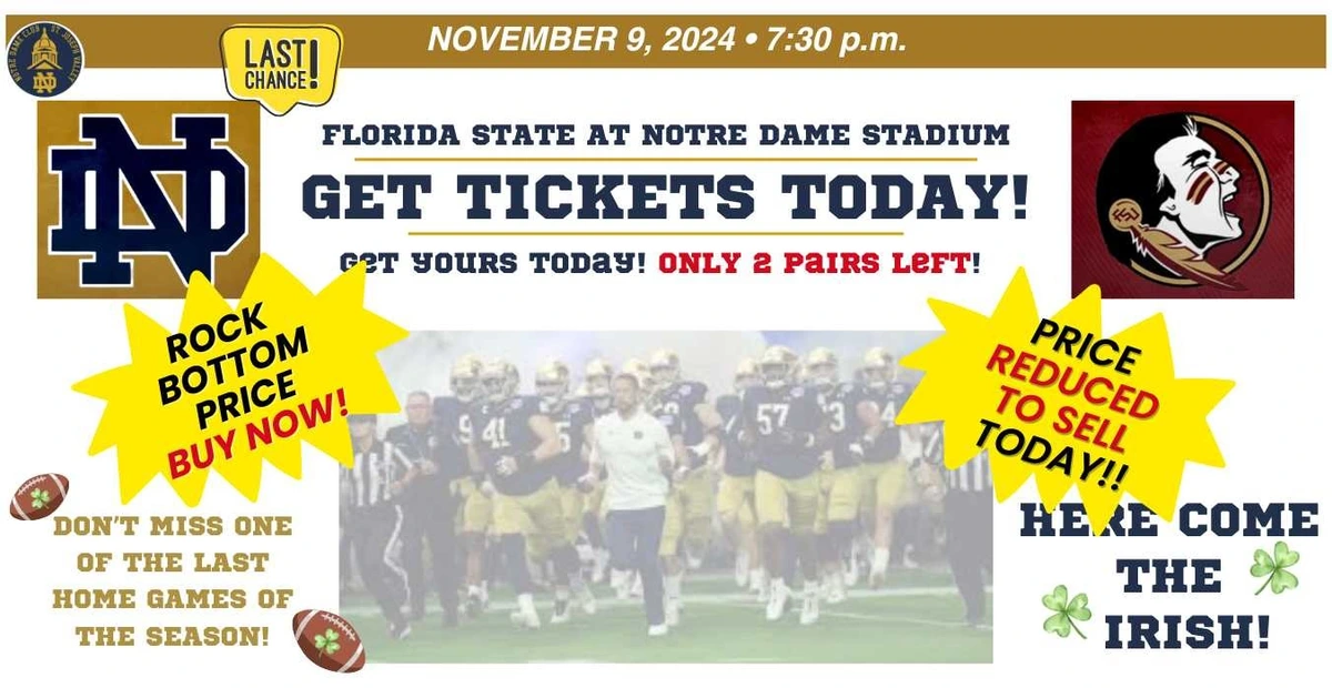PRICES SLASHED ON ND vs FSU football tickets! Get yours TODAY ...